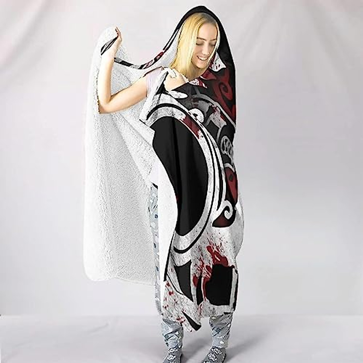 Viking 3D Printed Hooded Blanket Keep Warm And Soft Fenrir Wolf Viking Dragon Unisex Winter Wearable Hooded Blanket Double Thick Plush Wool Blanket Cape (Color : Blanket, Size : 50x60in/130x150cm)