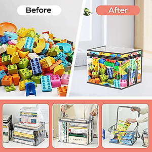 3 Pcs Clear Storage Bags for Toys, Reusable Clear Toy Organizer Bags with Zipper, Waterproof Bags for Building Blocks, Board Games,Puzzle, Kids Books, Clothes