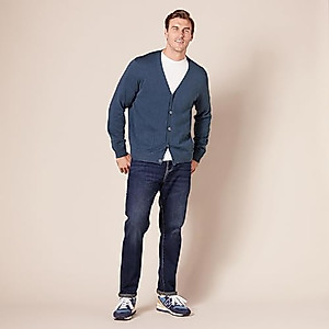 Amazon Essentials Men's Cotton Cardigan Sweater, Blue Heather, Large