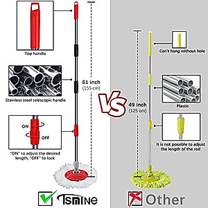 Hardwood Floor Wet Dry Mop,Tsmine Floor Mop Dust Mop Commercial Mop, Spin Mops for Floor Cleaning Mop and Bucket with Wringer Set with 6 Replacement Mop Heads & 1 Cleaning Brush for Hardwood Laminate