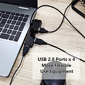 RIIEYOCA 4 Port USB 2.0 Hub, 90°/180° Degree rotatable USB Expansion allocator, for PC, Laptop, Keyboard, Mouse, Hard Drives and Other USB 2.0 Adapter(Black)