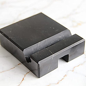 Karelian Heritage Shungite Phone Stand with a Wire Slot | EMF Protection for Cell Phone Plate | Black Shungite Polished 5G Shield Natural Stone Stand | Mobile Phone Protection for Home Office OP24