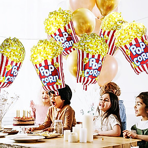 Big Popcorn Balloon Movie Night Party Decoration Carnival Circus Party Supplies, 6 Pack Cartoon Movie Popcorn Balloons Food Mylar Balloons For Happy Birthday Baby Shower Bridal Wedding Supplies