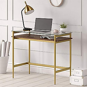 Eaton 36'' Wide Rectangular Desk in Brass/Walnut