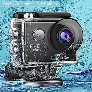 Xilecam Action Camera 1080P WiFi Sports Camera 4xZoom Action Camera 40m/131ft Underwater Waterproof with 2 X1050 mAh Batteries and Multi-Function Accessory
