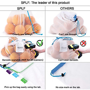 SPLF 18 Pcs Heavy Duty Reusable Mesh Produce Bags, Barcode Scanable See Through Food Safe Mesh Bags with Drawstring for Fruits, Vegetable, Food, Toys, Grocery Storage