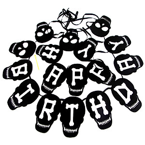 Black Skull Happy Birthday Banner - Birthday Decorations.