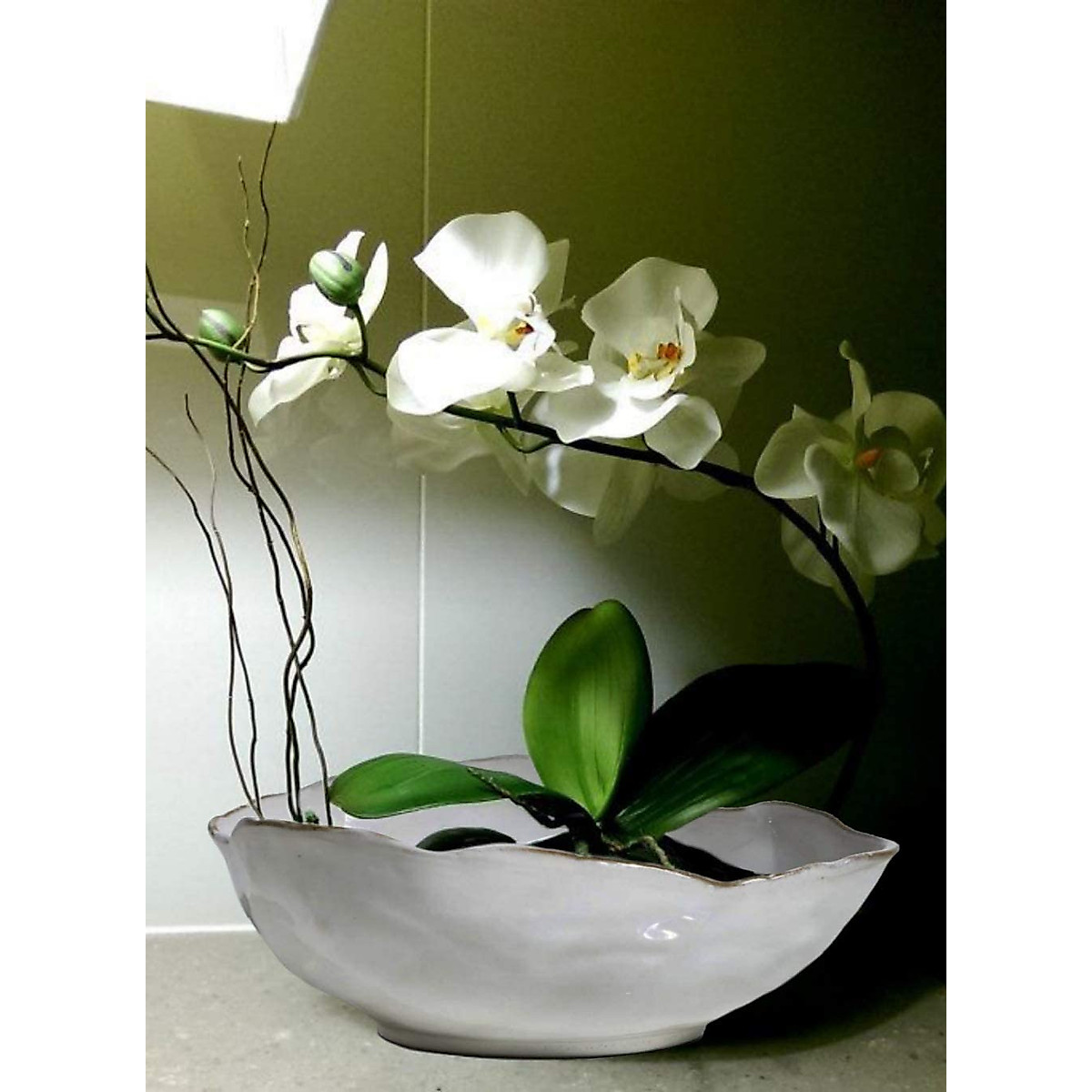 Serene Spaces Living Extra Large Free-Form Edge Glazed Ceramic Bowl - Fruit Basket, Dinnerware, Centerpiece for Vintage Weddings, Events, 10.5" Long, 8" Wide and 3.5" Tall