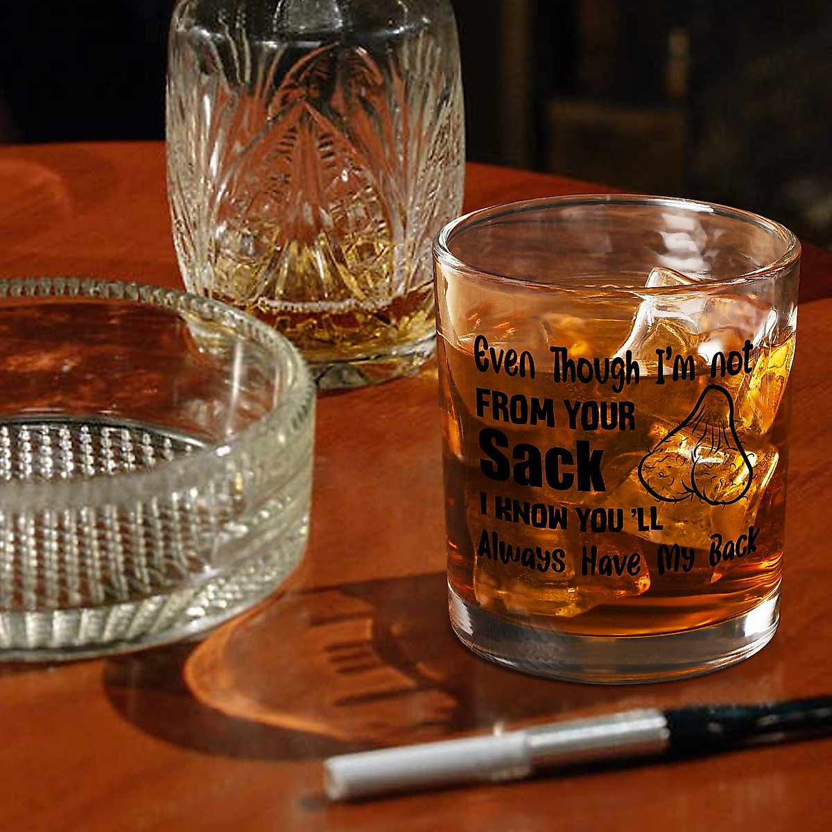 Futtumy Step Dad Gifts from Son Daughter, Even Though I'm Not From Your Sack Whiskey Glass 10oz, Funny Father’s Day Gift Christmas Gift Birthday Gift for Men Dad Father Step dad Bonus Dad Step Father