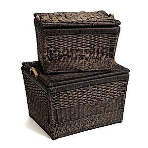 The Basket Lady Lift-Off Lid Wicker Storage Basket, Medium, 20 in L x 15 in W x 14 in H, Antique Walnut Brown