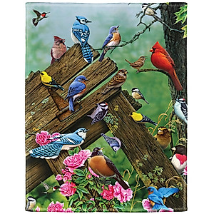 KLRIGR Soft Cozy Fleece Throw Blanket for Couch, Birds and Flowers, 50X60 Inches