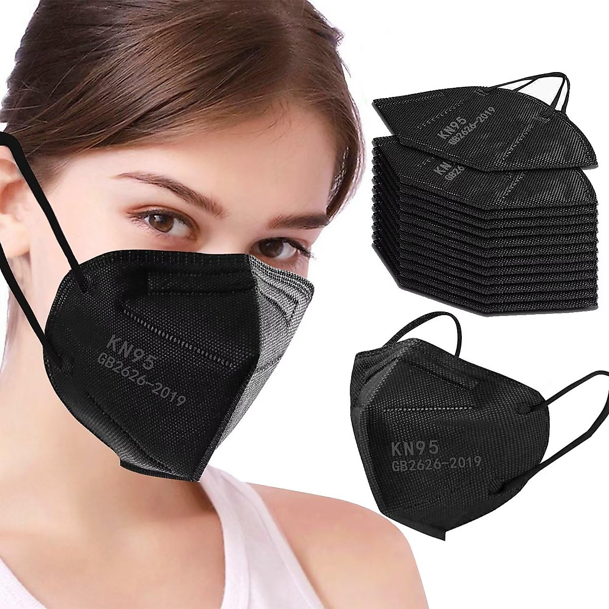 SDIW 100PCS KN95 Masks Black Face Masks 5 Layer Masks Filter Efficiency≥95% with Elastic Ear Loop and Nose Bridge Clip Breathable Face Mask