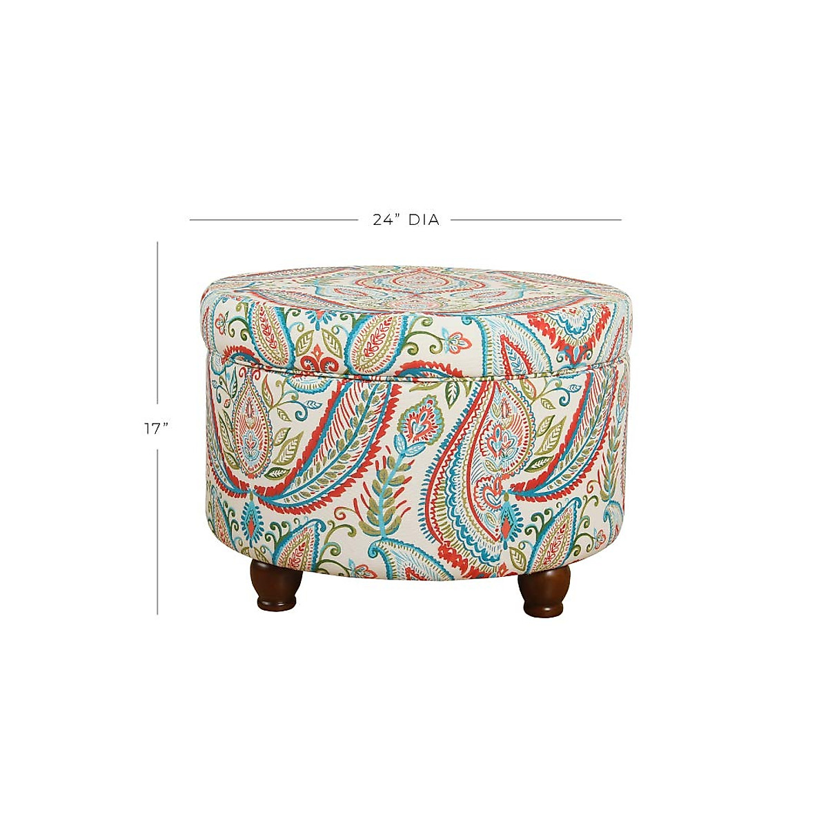 Homepop Home Decor | Upholstered Round Storage Ottoman | Ottoman with Storage for Living Room & Bedroom, Bold Paisley Large