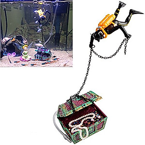 Bestgle Action Aquarium Ornament, Undersea Treasure Chest Diver, Live-Action Aerating Fish Tank Decorations
