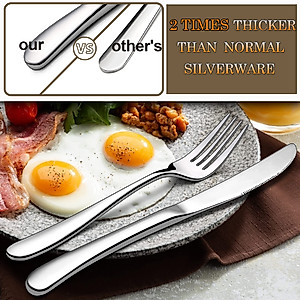 66-Piece Heavy Duty Silverware Set for 12, LIANYU Thick Flatware Set with Serving Utensils, Stainless Steel Cutlery Tableware Include Fork Knife Spoon, Mirror Finished, Dishwasher Safe