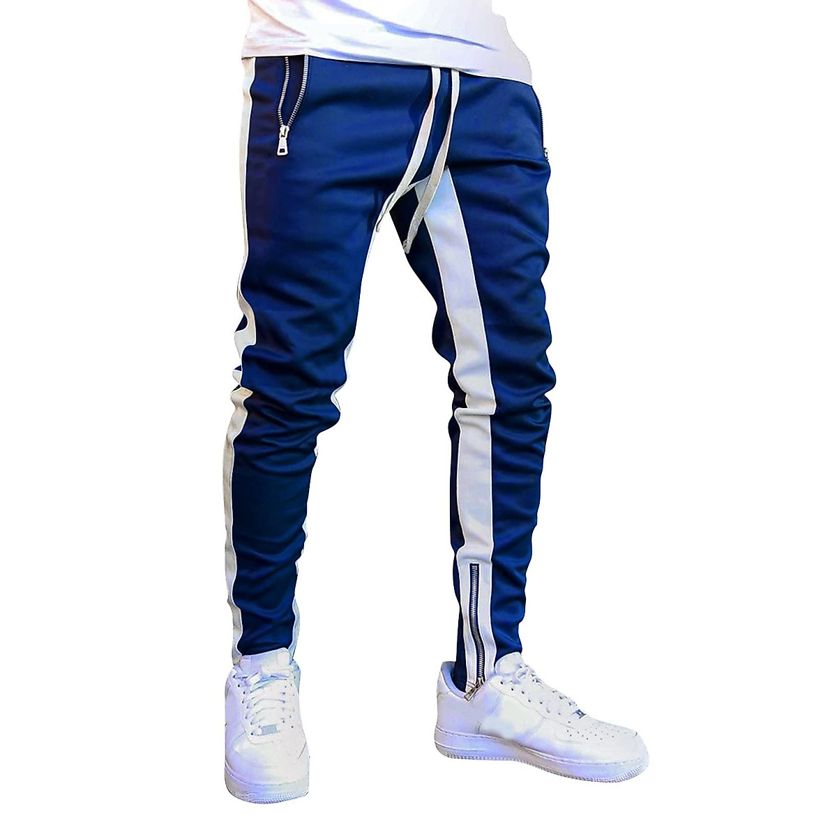 Vickyleb Men's Fitted Elastic Waistband Cotton Linen Pants with Drawstring Cargo Pants for Men Relaxed Fit *mingwangseo* Blue