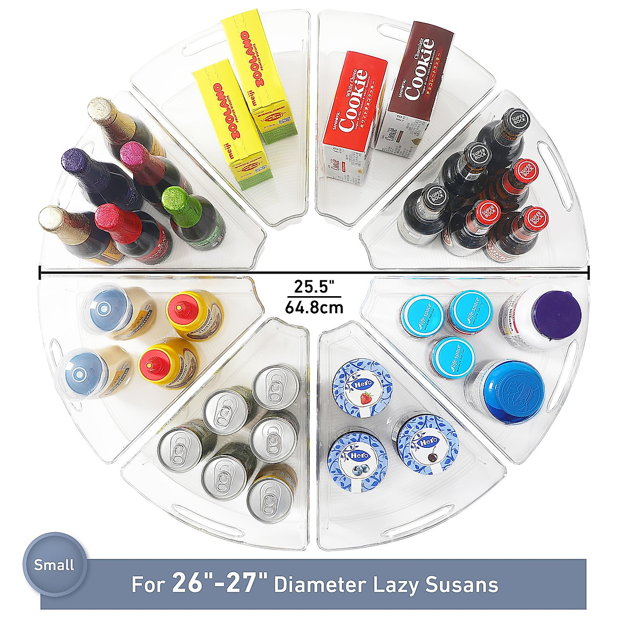 Leeden Lazy Susan Organizer for 26" Diameter Corner Lazy Susan, Plastic Kitchen Cabinet Storage Bins with Handle, 8 Packs, 1/8 Wedge - Food Safe, BPA Free