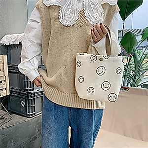 Corduroy Smiley Face Tote Bag Aesthetic Tote Bags Cute Preppy Smile Face Bag Small Handbag Teen Girls Trendy Stuff