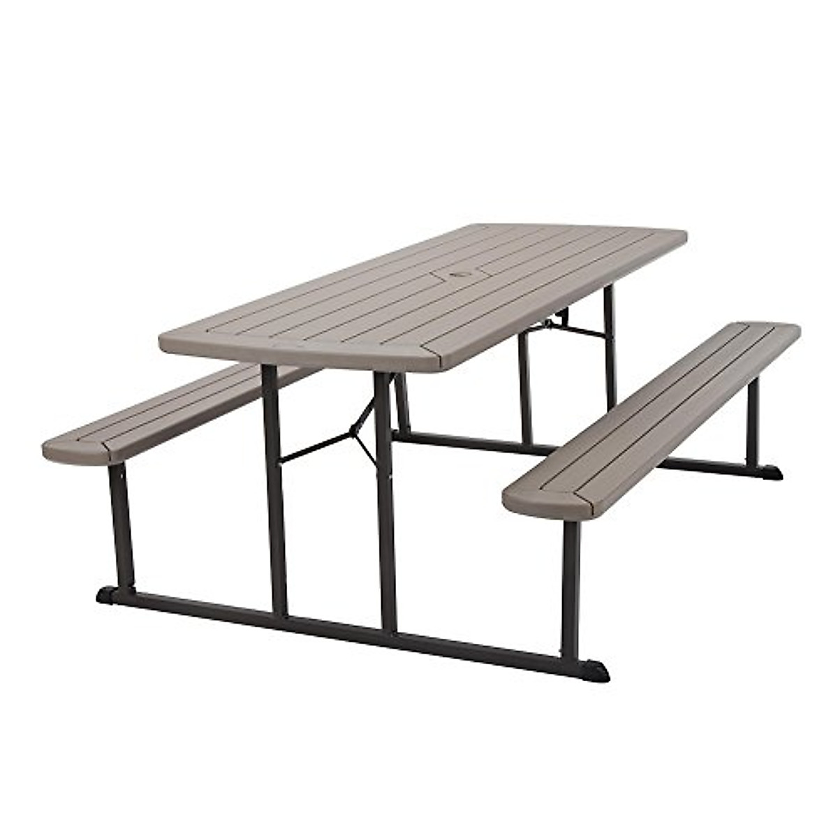 COSCO Outdoor Living 6 ft. Folding Picnic Table, Taupe Wood Grain with Brown Legs