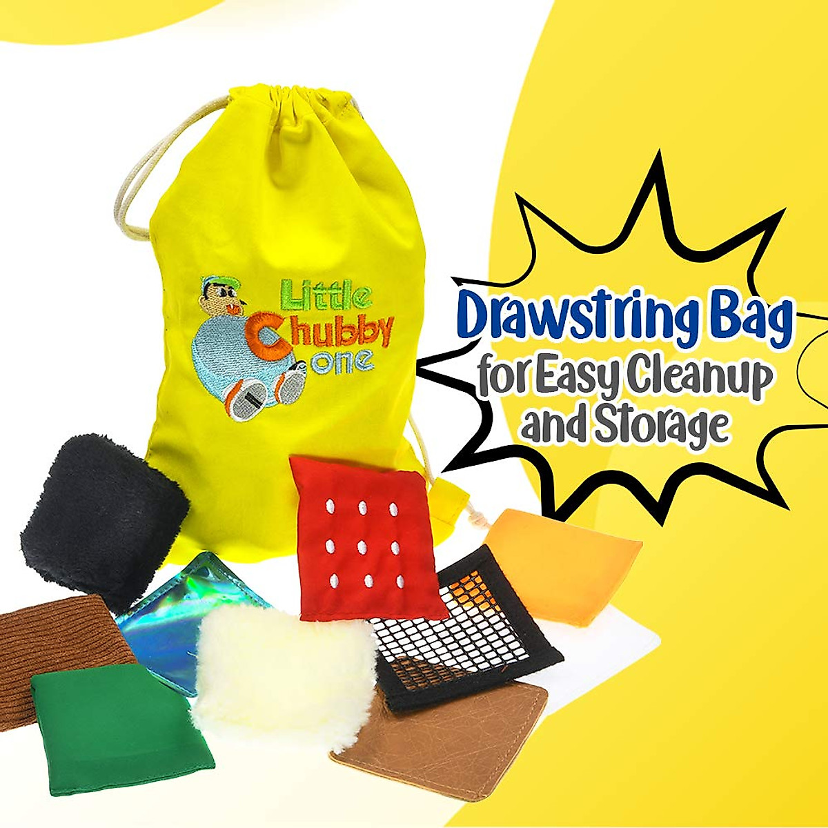 LITTLE CHUBBY ONE Sensory Textured Squares - Mini Pillows and Patches - Set of 20 Different Covered Squares Promotes Sensory Learning Motor Skills Tactile Awareness and Vocabulary Great Gift for Kids