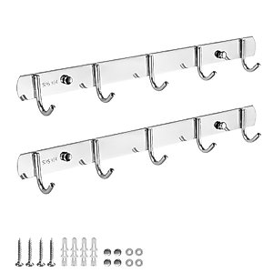 TooCust 2 Pack Thickened 304 Stainless Steel Wall Coat Rack - Heavy Duty Coat Rack Wall Mounted, Modern Wall Coat Rack with Hooks, Durable Wall Hangers,Jacket Hooks,Towel Hook Rack, Silver
