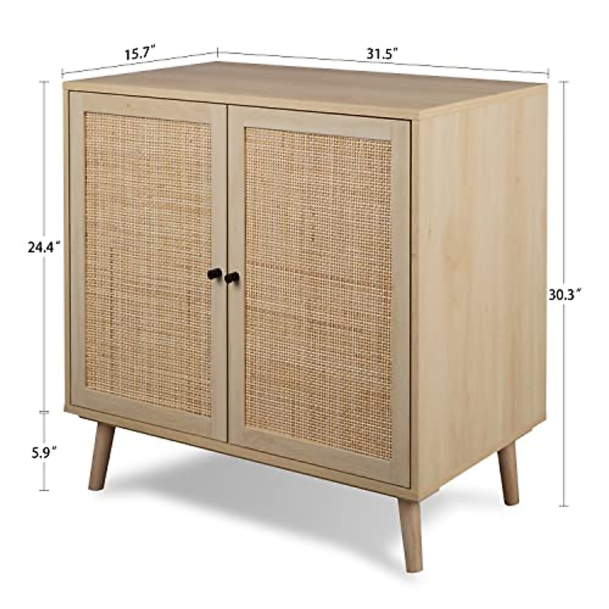 QHITTY Rattan Sideboard Buffet Cabinet, Accent Kitchen Storage Cabinet Console Table with Adjustable Shelves for Living Room, Dining Room, Bedroom (Natural)