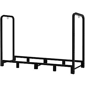 Fandature 8Ft Firewood Rack Adjustable Fireplace Wood Holder For Outdoor Indoor Storage Log-Heavy Duty Fire Log Lumber Stand Stacker, Black