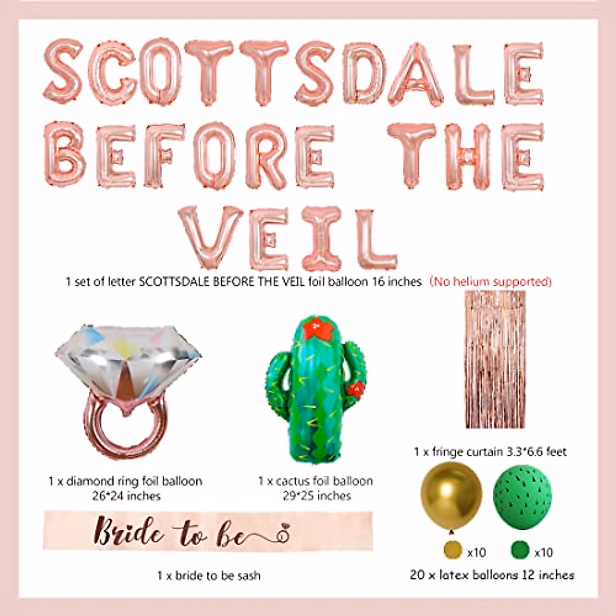 Scottsdale Bachelorette Party Decorations - Scottsdale Before the Veil Balloon Bride to Be Sash Cactus Diamond Ring Foil Balloons for Women Miss to Mrs, Bridal Shower Decorations