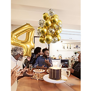 Adeyoo Metallic Gold Party Balloons,60pcs Gold Confetti Balloons Set,12 Inch Natural Latex Balloons Sparkle Balloons Metallic Balloons with Ribbon for Birthday Graduation Anniversary Party Decorations