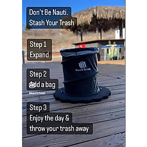 Nauti Floating Trash Can Light Weight Collapsible Floating Trash can. Perfect for Water and Outdoor Activities. Folds Flat for Easy Storage When not in use. Don’T BE Nauti, STASH You Trash!