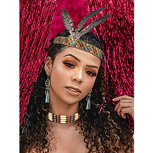 Hicarer 5 Pieces Indian Native American Jewelry Set Includes Feather Headdress Faux Peacock Feather Hair Band Boho Dream Catcher Dangle Earrings Choker Necklace Bracelet for Women Catcher Tassel