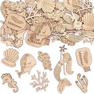 Baker Ross AT758 Sealife Mini Wooden Shapes - Woodcrafts for Kids to Design, Paint, Decorate and Then Use 40 Count(Pack of 1)