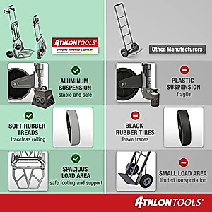 ATHLON TOOLS Aluminium Foldable Hand cart - Up to 330 lb - Smooth-Running Wheels with Soft treads - incl. 2 Expanding Cords