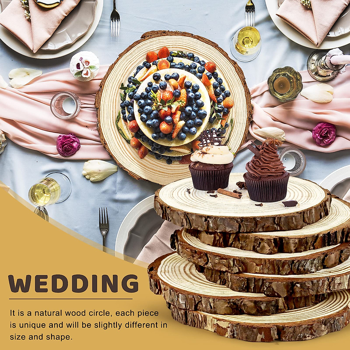 FSWCCK 6 Pack Nature Unfinished Round Wood Slices, 7-8 Inches Wooden Circle, Large Wood Slabs for Weddings Centerpieces Decor and DIY Painting Crafts