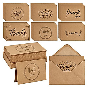 Thank You Cards - 36-Count Thank You Notes, Kraft Paper Bulk Thank You Cards Set - Blank on The Inside, Handwritten Style, Includes Thank You Cards and Envelopes, 4 x 6 inches