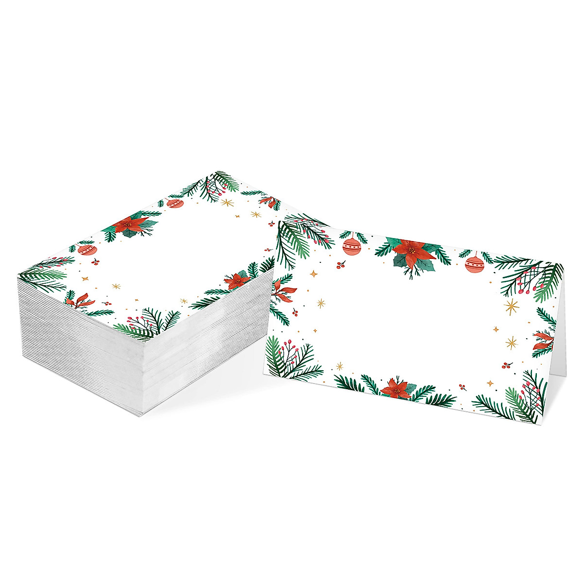 Table Place Card, Christmas Themed Tent Style Cards, Pack of 25 Half-Fold Reception Place Card, Perfect for Christmas Party, Birthday, Wedding, Bridal Shower, Baby Shower, Banquet C18