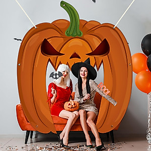 Justforjoyful Halloween Pumpkin Door Banner Party Decorations Scary Pumpkin Photo Booth Prop Cover Large Creepy Photography Backdrop Sign for Front Door Porch Halloween Trick or Treat Party Supplies