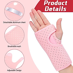 2 Pieces Carpal Tunnel Wrist Braces for Night Wrist Sleep Support Brace Wrist Splint Stabilizer and Hand Brace Cushioned to Help With Carpal Tunnel and Wrist Pain Relief (Breathable Style, Pink)