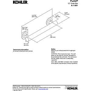 Kohler K-11891-SN Purist 12 Inch Bathroom Grab Bar Vibrant Polished Nickel