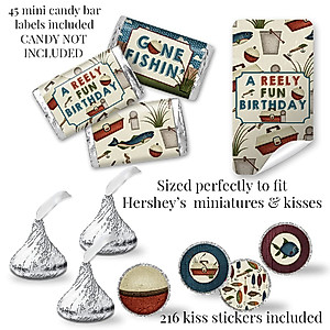 Amanda Creation Deluxe Gone Fishing REELY Fun Birthday Party Bundle Includes 20 Invitations & Thank You Cards with Envelopes + 3 Different Sizes of Stickers & Water Bottle Labels!