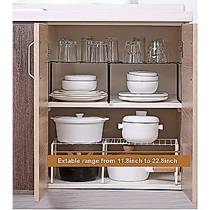 Expandable Stackable Kitchen Cabinet Storage and Counter Shelf Organizer，Shelf Risers,Kitchen Shelves, Cabinet Organization with Spice Rack，Space Saving in Kitchen, Pantry, Bathroom, Bedroom, Office