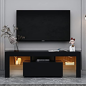 BAMACAR LED TV Stand For 60 Inch TV, LED Entertainment Center For 55 50 Inch TV, Black TV Stand For 55+ Inch TV, Gaming TV Stand For Living Room Bedroom, 60 Inch TV Stand With Storage Media TV Console