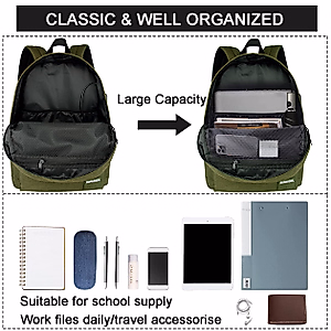 SUPACOOL Casual Laptop Backpack for Men and Women, Backpack for College, USB Charging Port, Lightweight Pack Back(Olive)