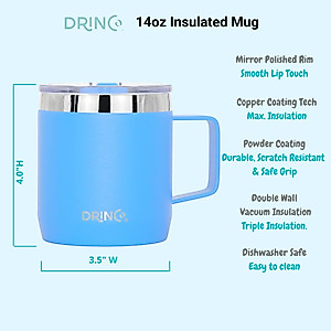 Drinco 14 oz Coffee Mug, Vacuum Insulated Camping Mug with Lid, Double Wall Stainless Steel Travel Mug Insulated Tumblers Coffee Mugs Coffee Cups Tea Cup (Combo, Combo 14oz Blue+Red)