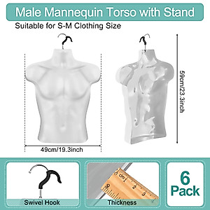 Lallisa 12 Pcs Male Mannequin Torso White Hanging Mannequin Body Torso with Hooks Half Mannequin Body Hollow Back for Sewing Dress and Shirt Display (Classic)