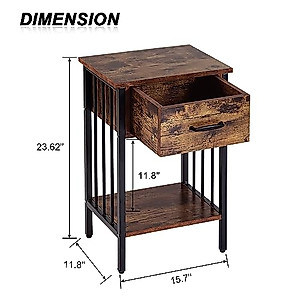 HDANI Nightstand End Tables with Drawer Bed Side Table for Living Room Bedroom Rustic Brown and Black (Brown)