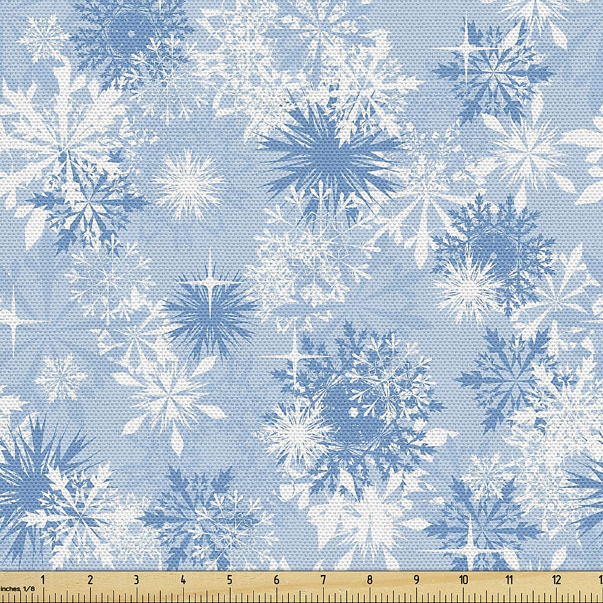 Ambesonne Snowflake Fabric by The Yard, Winter Holiday Illustration Christmas Snowflakes on Abstract Background, Decorative Fabric for Upholstery and Home Accents, 1 Yard, Blue White