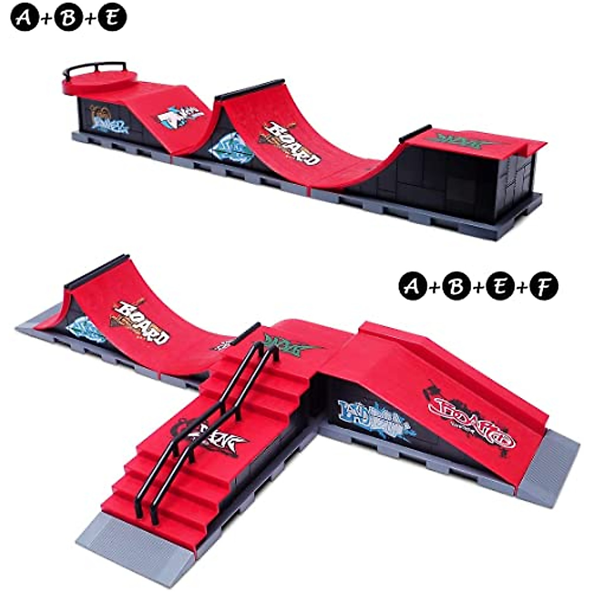 Mini Finger Toy Skateboard Park Ramp Kit, MOMSIV Fingerboard Half Pipe Ultimate Parks Training Props Accessories for Kids Adult (Style D)