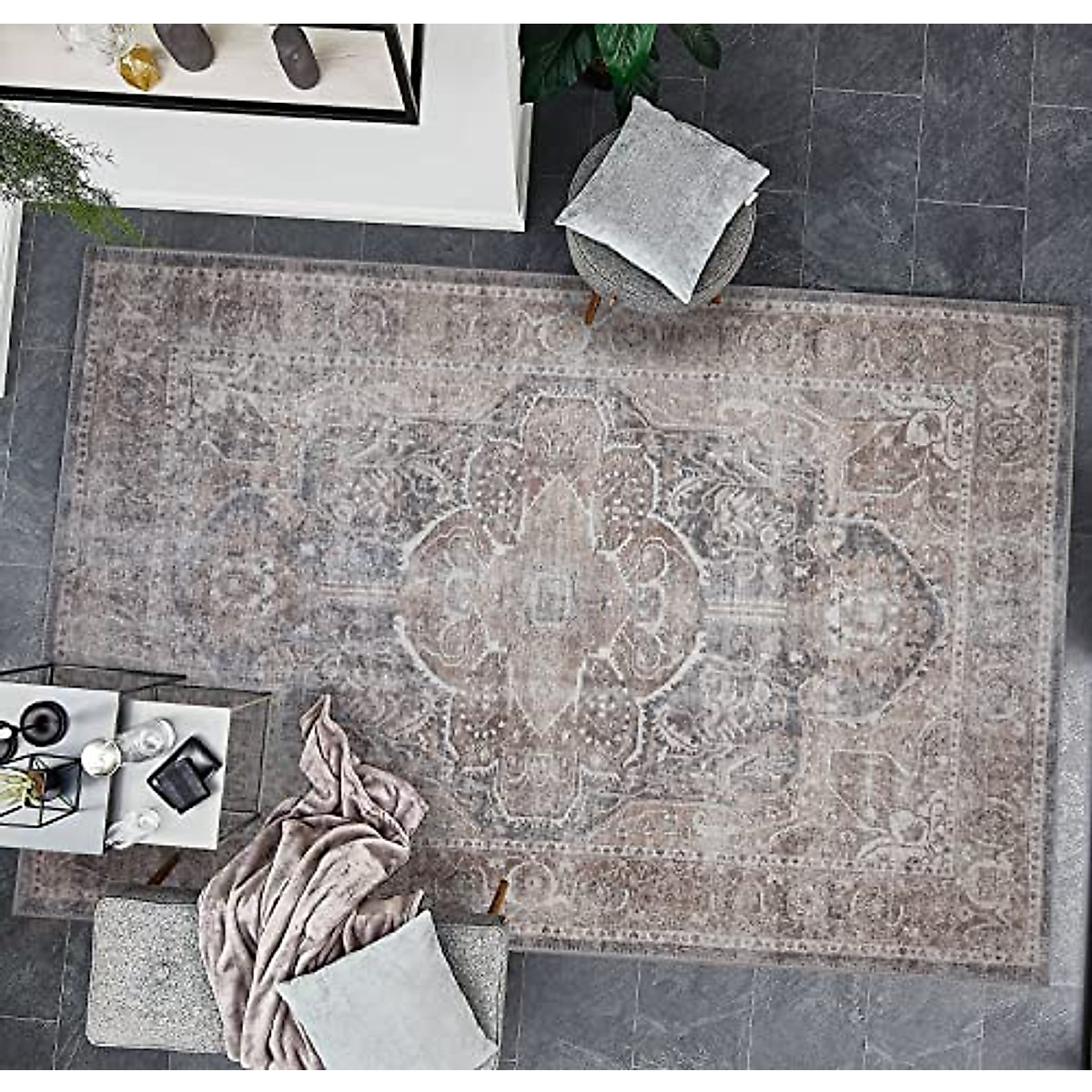 Adiva Rugs Machine Washable and Wipe Clean Area Rug, Living Room Rugs, Bedroom Rug, Water and Dirt Proof Runner Rug, Home Decor (Brown, 2' x 3')