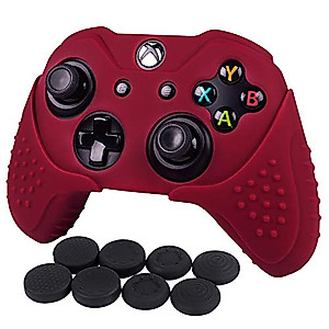 CHINFAI Xbox One S/X Controller Grip Skin Anti-Slip Silicone Protective Cover Case for Xbox 1 Controller with 4 Set Thumbstick Caps (Red)